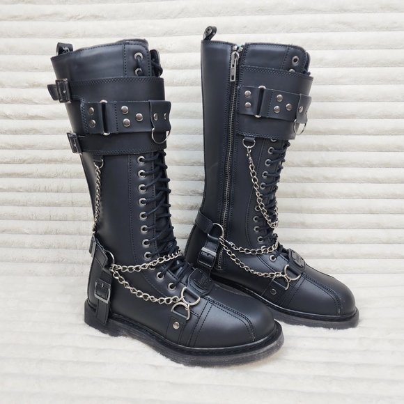 Demonia | Shoes | Combat Biker Boots Black Matte Lightning Bolt Tread ...